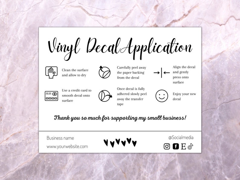 Apply Vinyl Decal Instructions, Instructions for Car Decal, Decal Instructions Card Printable ...