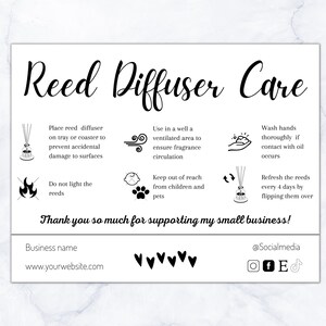 Reed Diffuser Care Card Template Editable Reed Diffuser Care | Etsy
