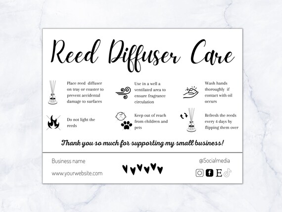 Reed Diffuser Care Card Template Editable Reed Diffuser Care | Etsy