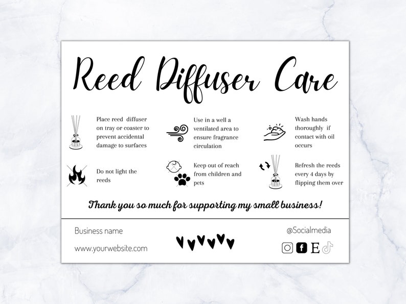 Reed Diffuser Care Card Template Editable Reed Diffuser Care | Etsy