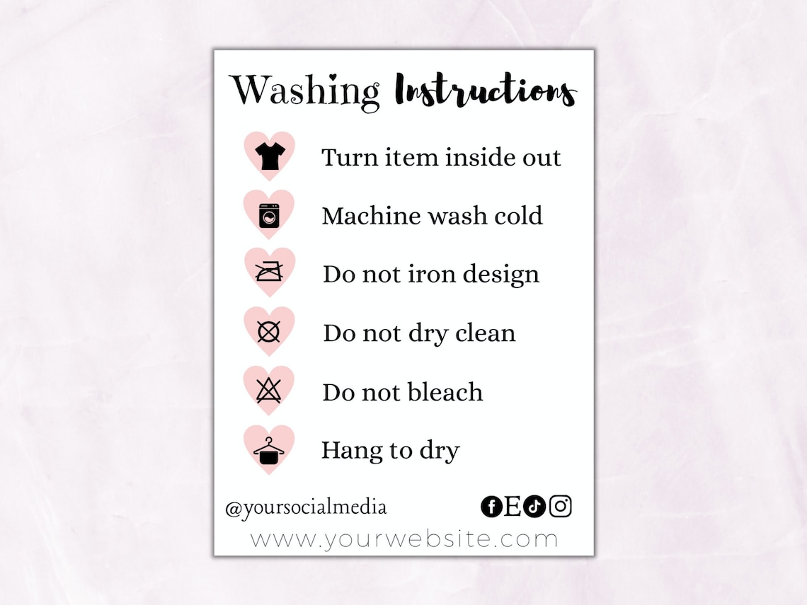 Washing Instructions for Shirts Card Template Editable Printable T ...