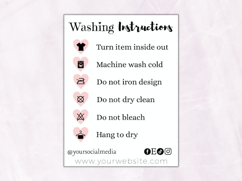 Washing Instructions for Shirts Card Template Editable Printable T ...