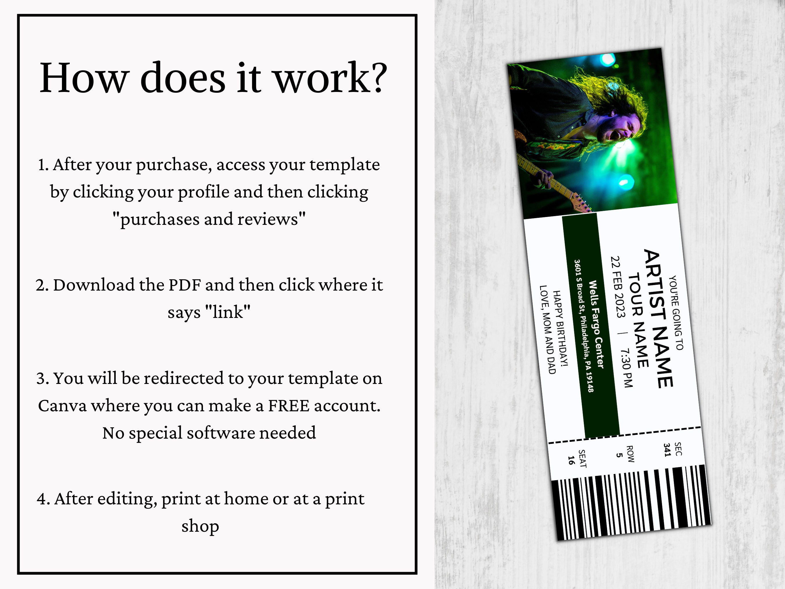 Editable Concert Ticket, Surprise Concert Ticket Gift, Tour Tickets ...