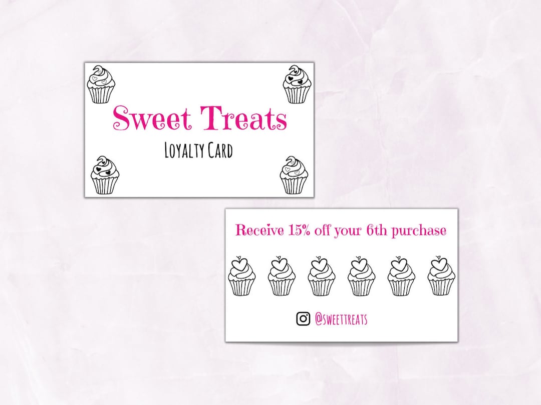Editable Bakery Loyalty Card Template Cupcake Cake Sweets Business Card ...