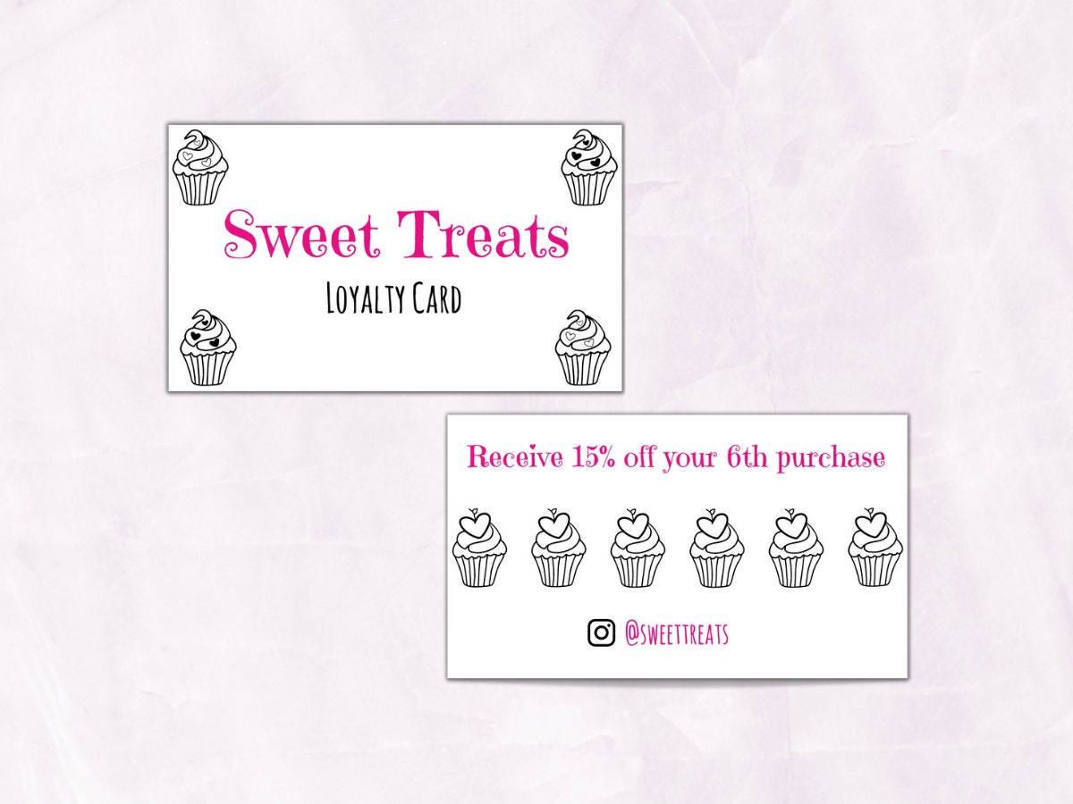 Editable Bakery Loyalty Card Template Cupcake Cake Sweets Business Card ...