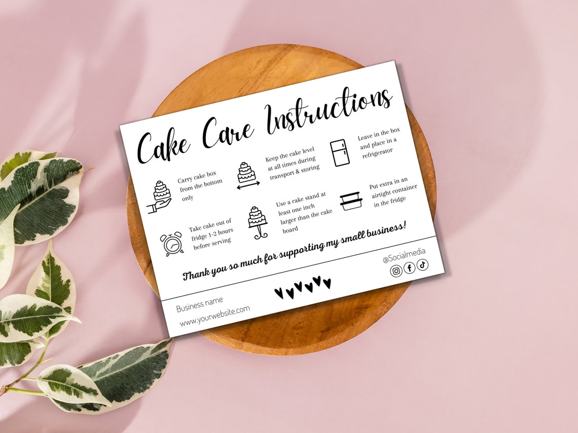 Cake Care Cards, Cake Care Instructions, Template and Guide - Etsy