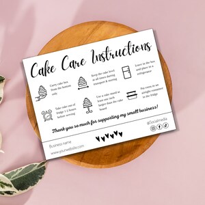 Cake Care Cards, Cake Care Instructions, Template and Guide - Etsy