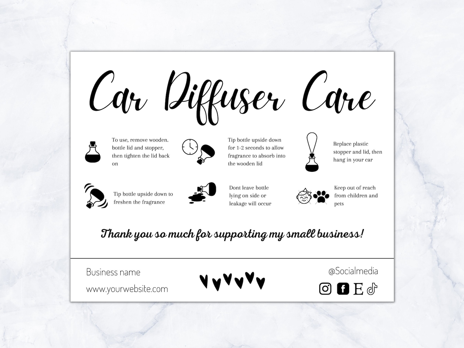 Car Diffuser Care Card, Car Diffuser Instructions, Editable Car Scent ...