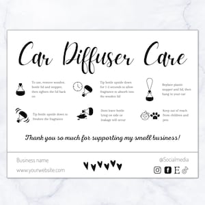 Car Diffuser Care Card, Car Diffuser Instructions, Editable Car Scent ...