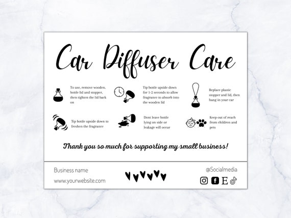 Car Diffuser Care Card Car Diffuser Instructions Editable - Etsy