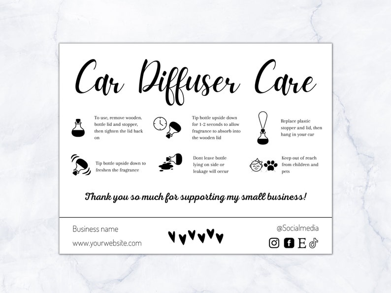Car Diffuser Care Card, Car Diffuser Instructions, Editable Car Scent ...