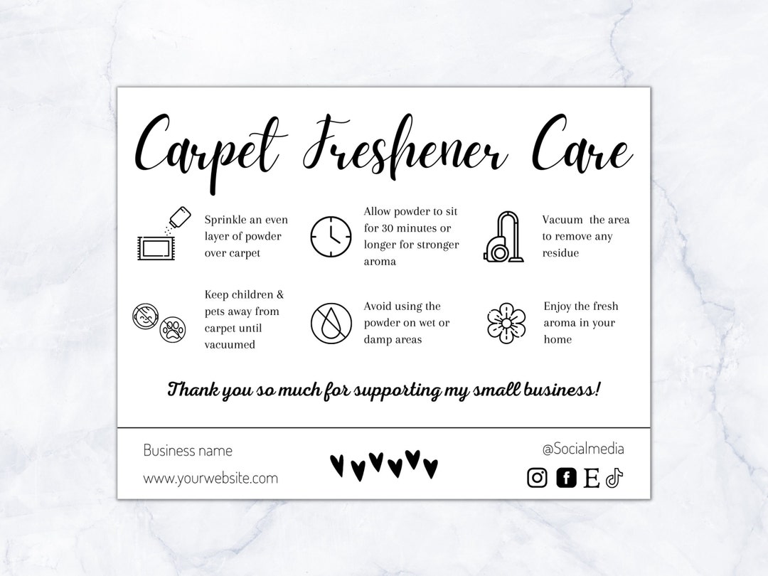 Carpet Freshener Care Card Template Editable Carpet Powder - Etsy