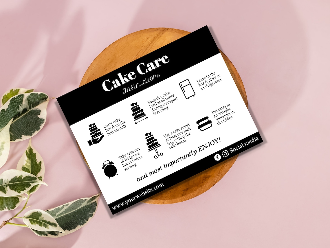 Cake Care Card Instructions Template Printable Cake Guide - Etsy
