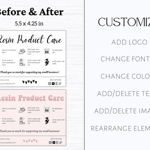 Resin Care Card Template, Resin Product Care Guide, Resin Care ...
