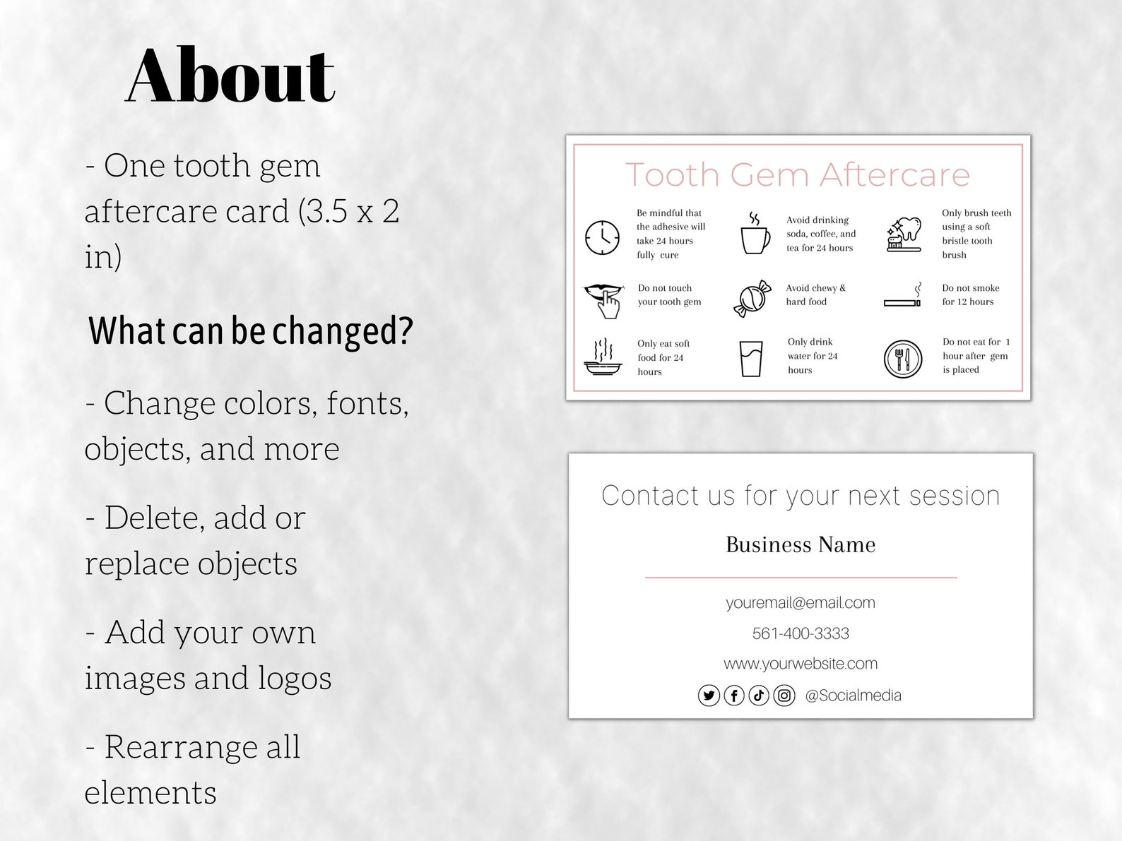 Aftercare Card Tooth Gem Template Tooth Gem Aftercare Card - Etsy