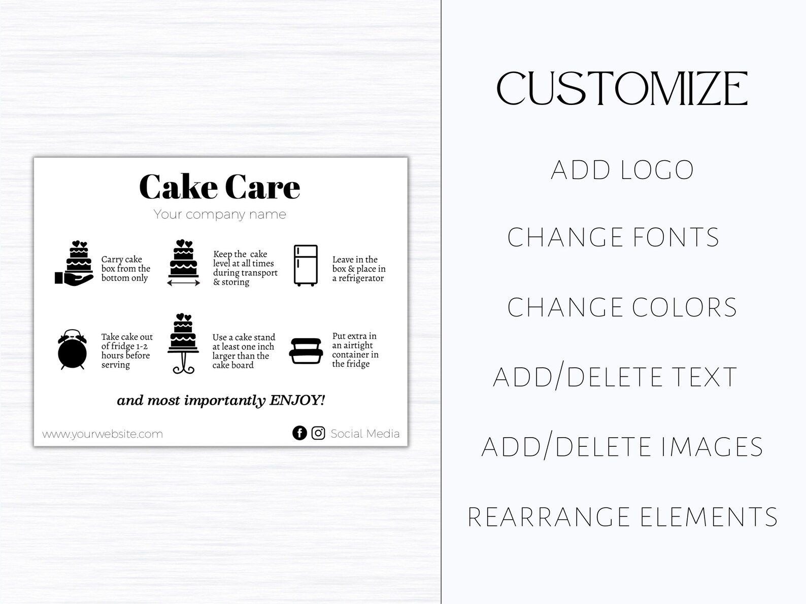 Cake Care Card Instructions Template Printable Cake Guide - Etsy
