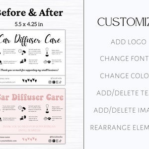 Car Diffuser Care Card, Car Diffuser Instructions, Editable Car Scent ...