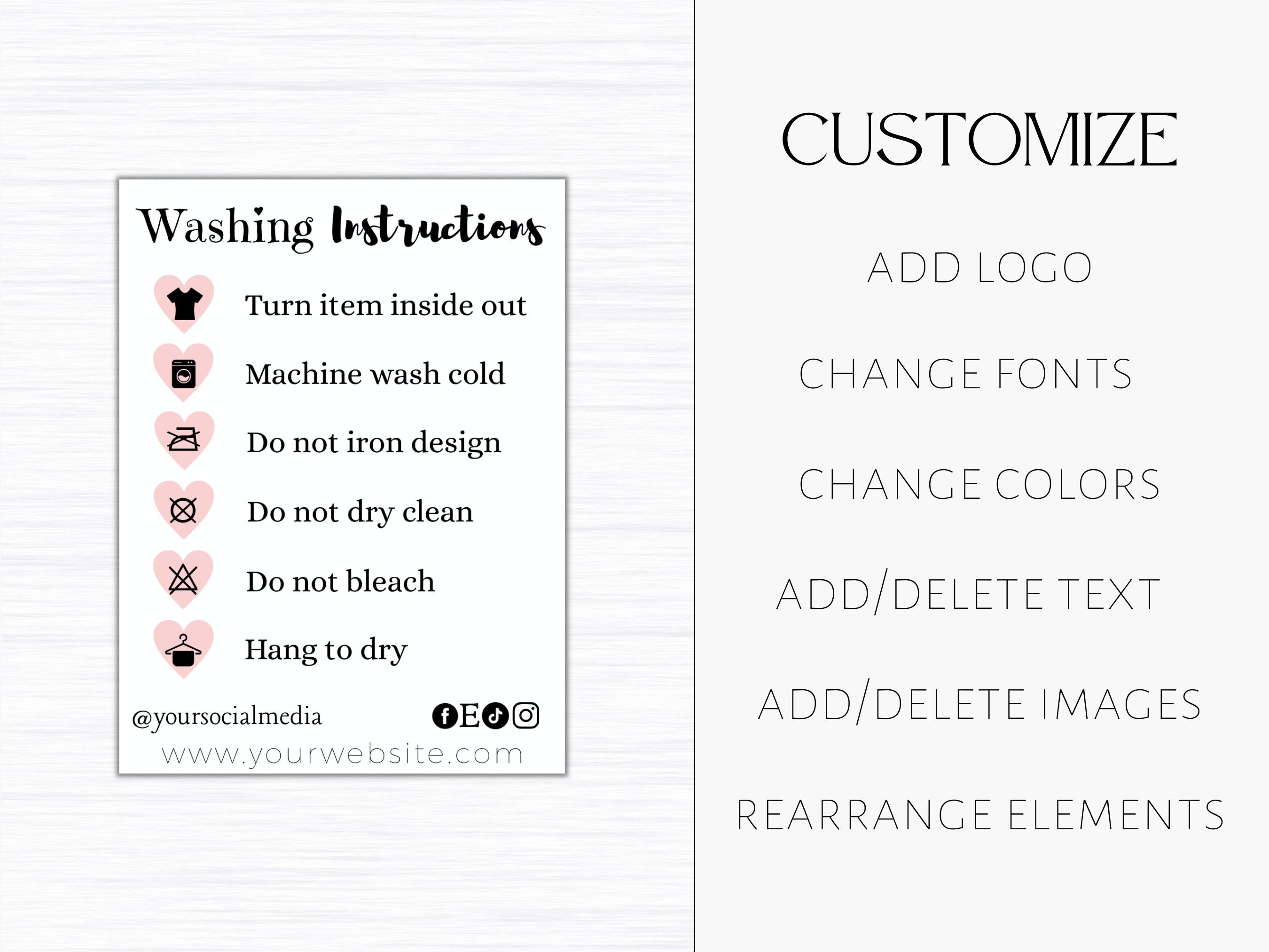 Washing Instructions for Shirts Card Template Editable Printable T ...