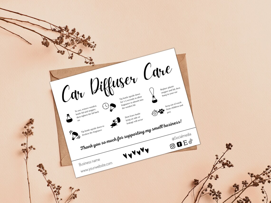 Car Diffuser Care Card, Car Diffuser Instructions, Editable Car Scent ...
