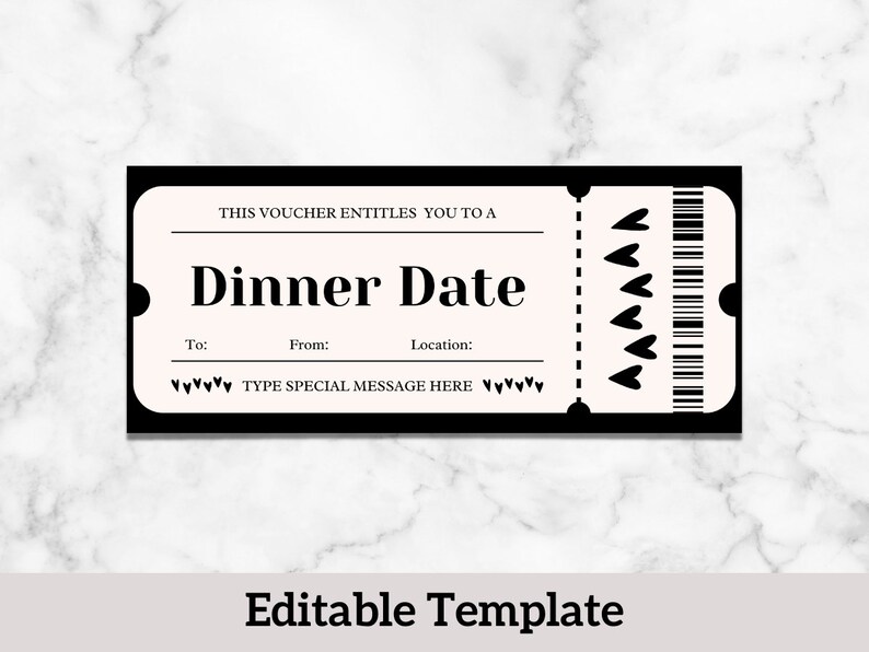 Dinner Date Coupon, Personalized Gift Certificate, Dinner Voucher ...