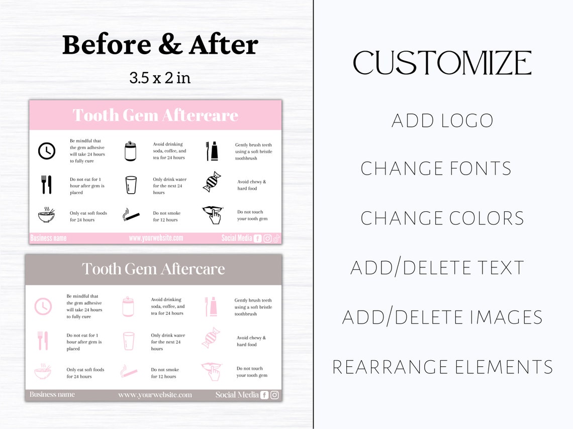 Tooth Gem Aftercare Template Editable Teeth Crystals Care - Etsy