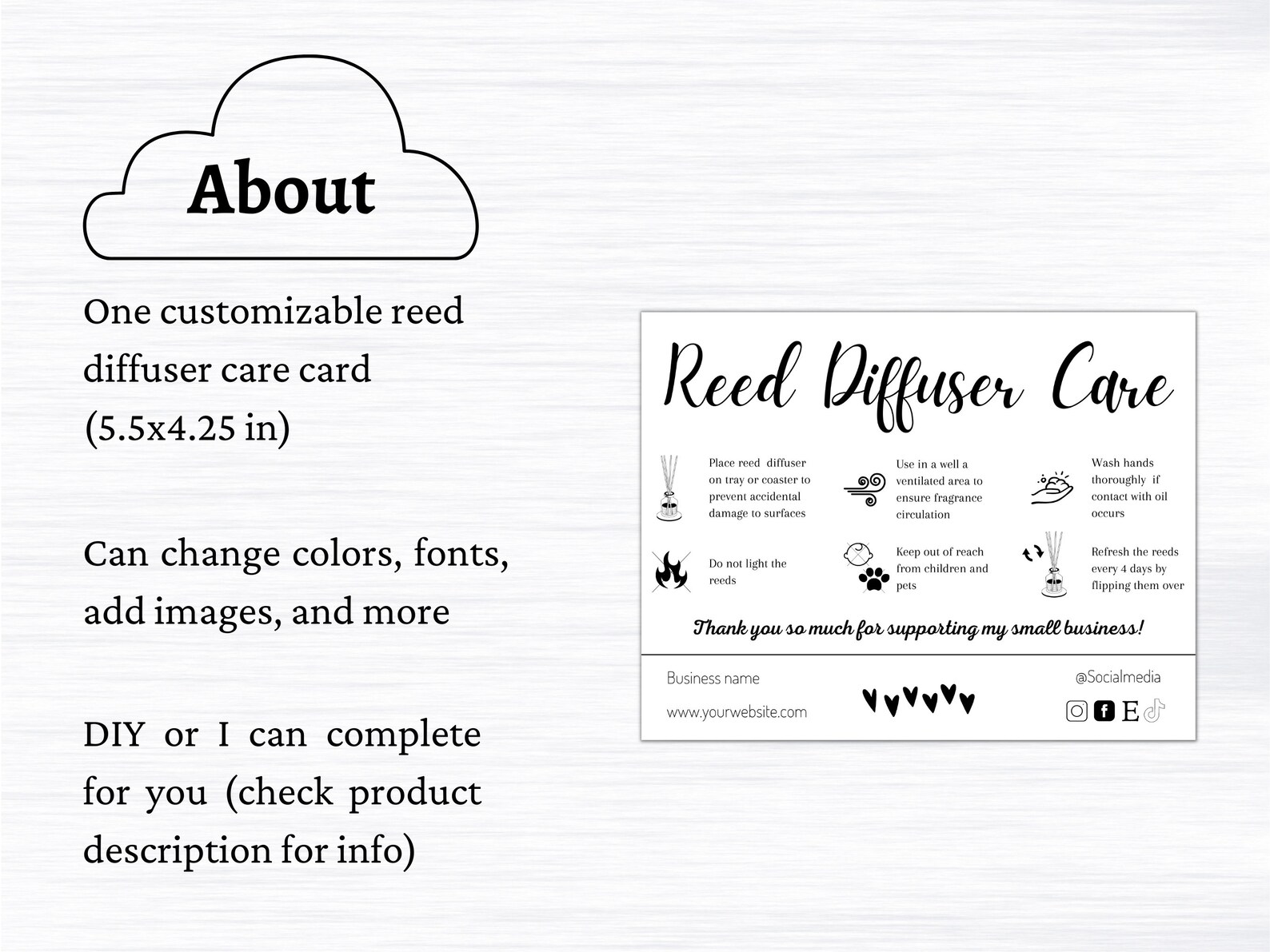 Reed Diffuser Care Card Template Editable Reed Diffuser Care | Etsy