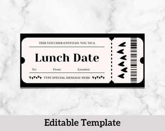 Lunch Date Gift Coupon Editable Template Lunch Voucher Gift for ...