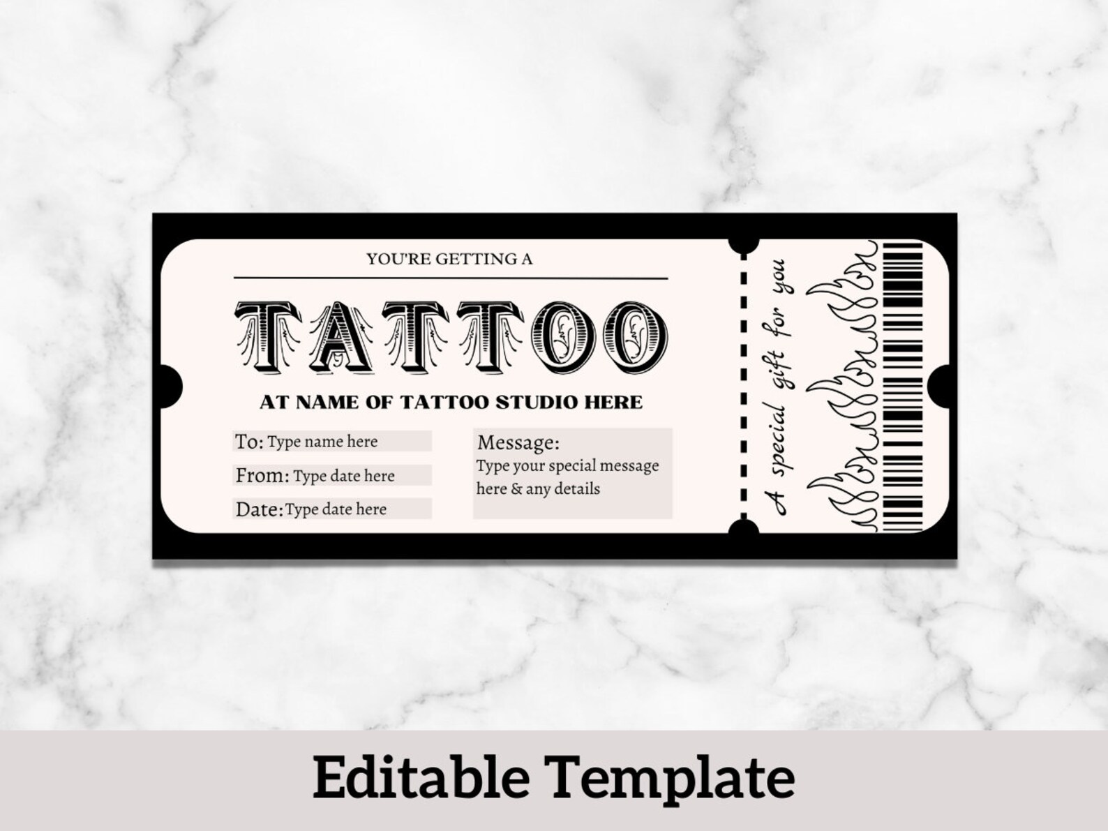 Tattoo Voucher, Tattoo Coupon, Tattoo Gift Certificate Card, Ticket ...