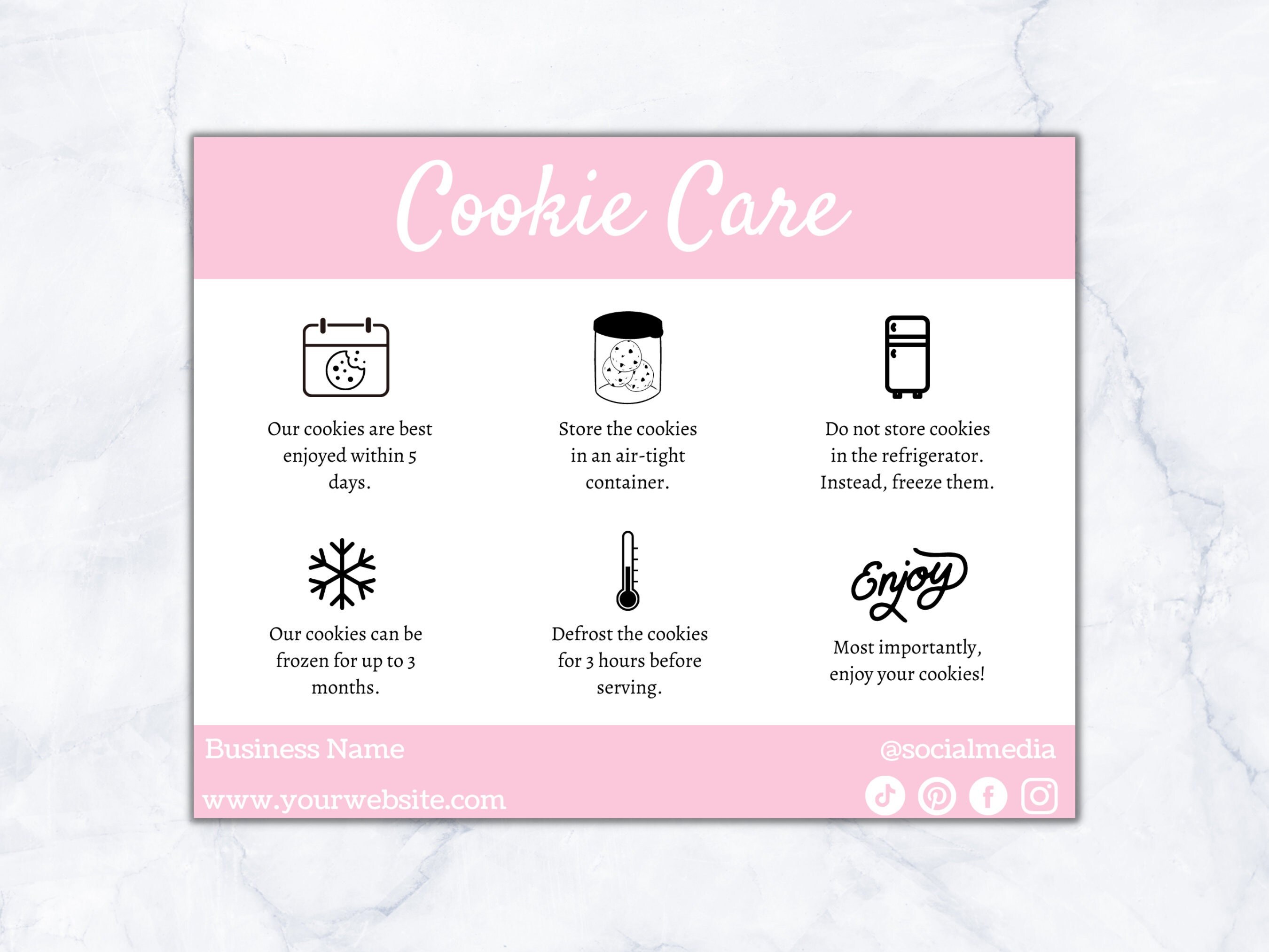 Cookie Care Card, Editable Cookies Care Template, Printable Cookie ...
