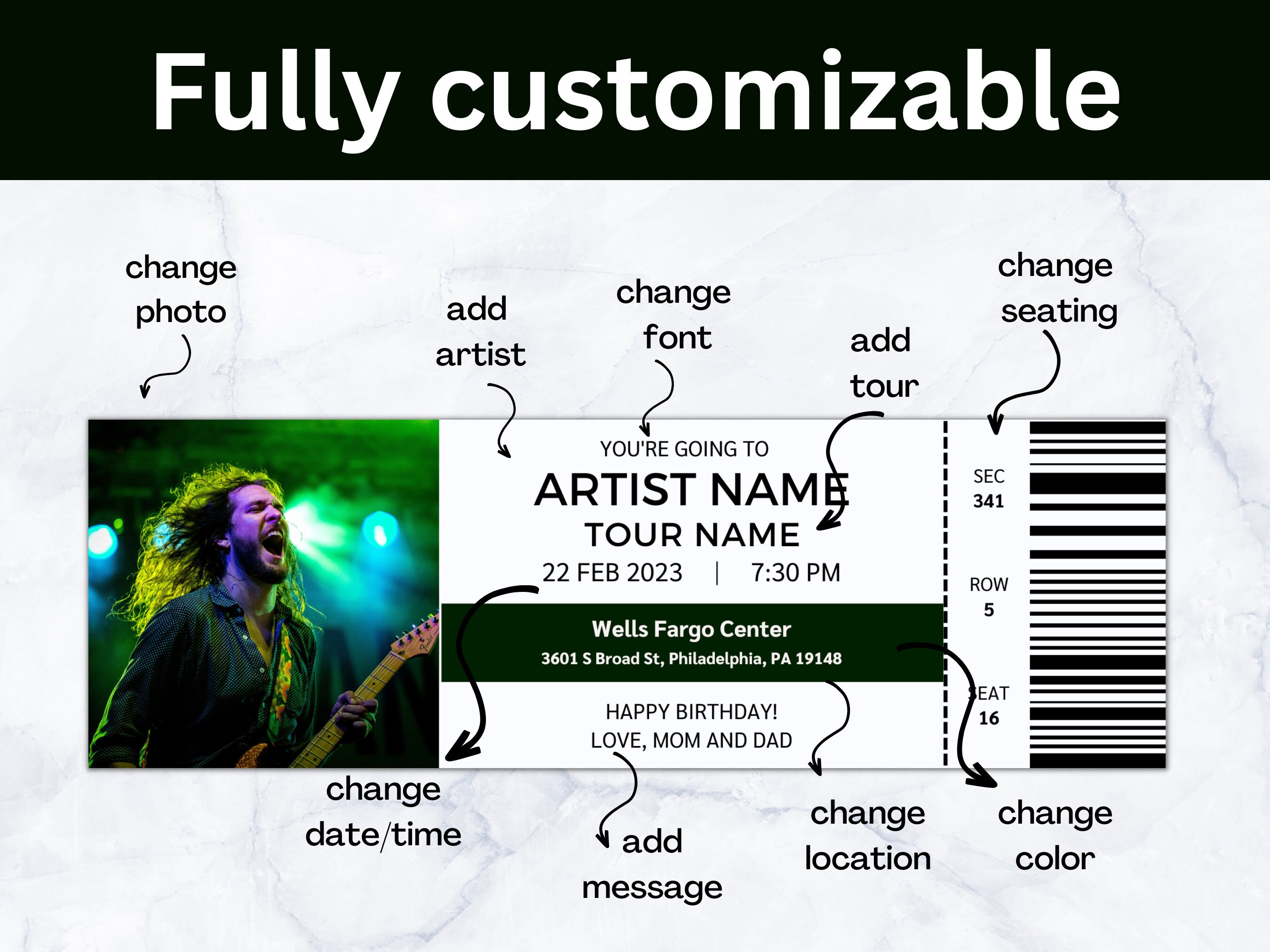 Editable Concert Ticket, Surprise Concert Ticket Gift, Tour Tickets ...