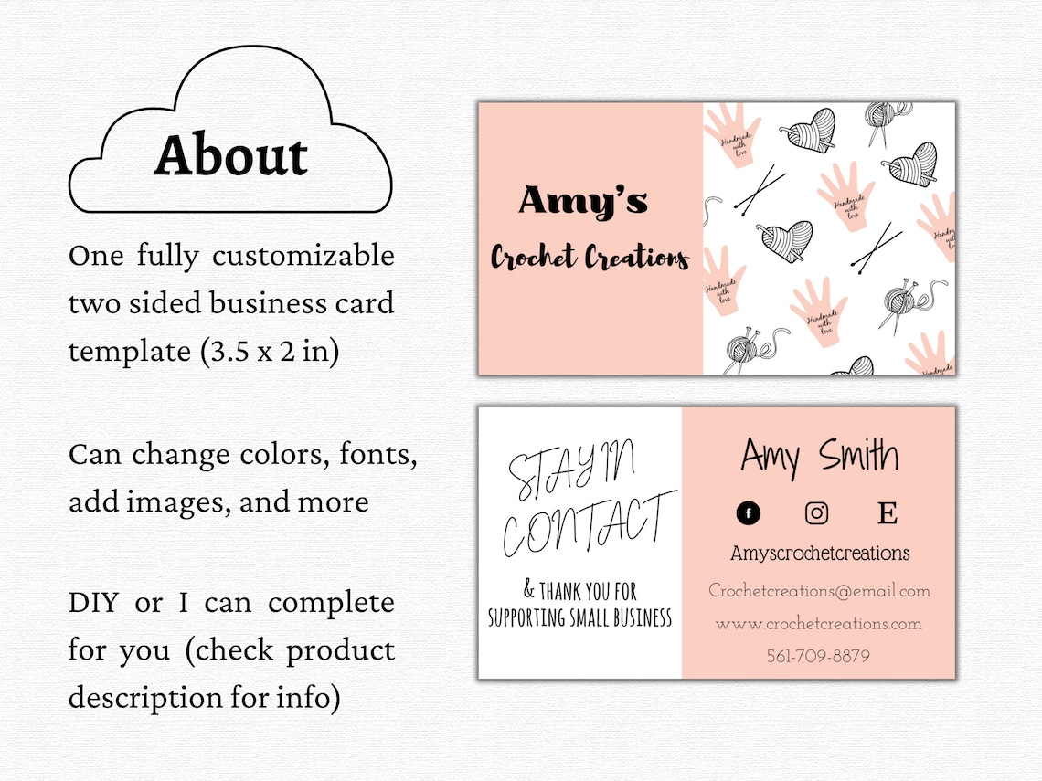 Crochet Business Card Template Crochet and Knitting Business Printable ...