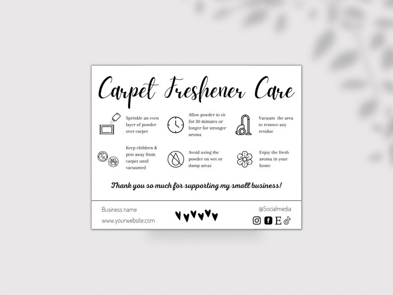 Carpet Freshener Care Card Template Editable Carpet Powder - Etsy