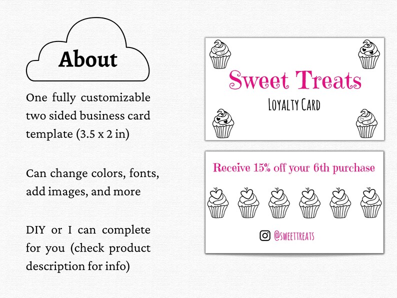 Editable Bakery Loyalty Card Template Cupcake Cake Sweets Business Card ...