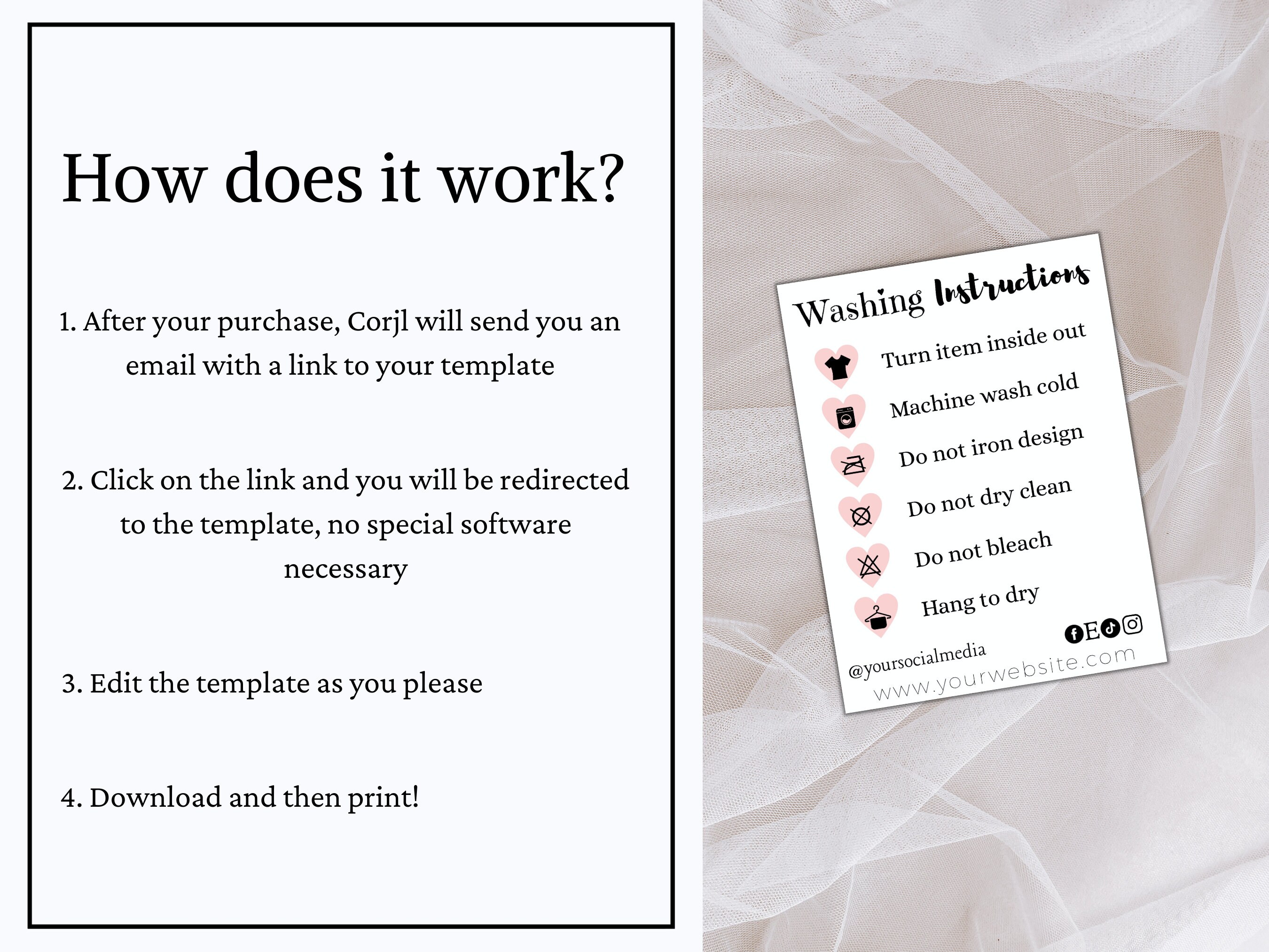 Washing Instructions for Shirts Card Template Editable Printable T ...