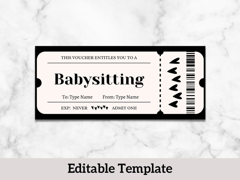Babysitting Gift Coupon, Babysitter Coupon Editable and Printable ...