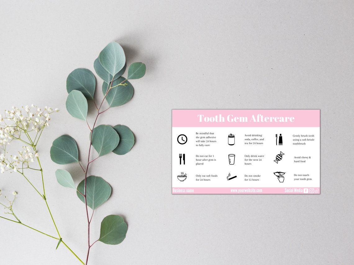 Tooth Gem Aftercare Template Editable Teeth Crystals Care - Etsy