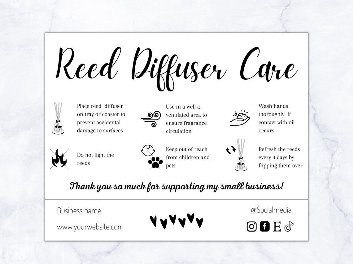 Reed Diffuser Care Card Template Editable Reed Diffuser Care - Etsy UK