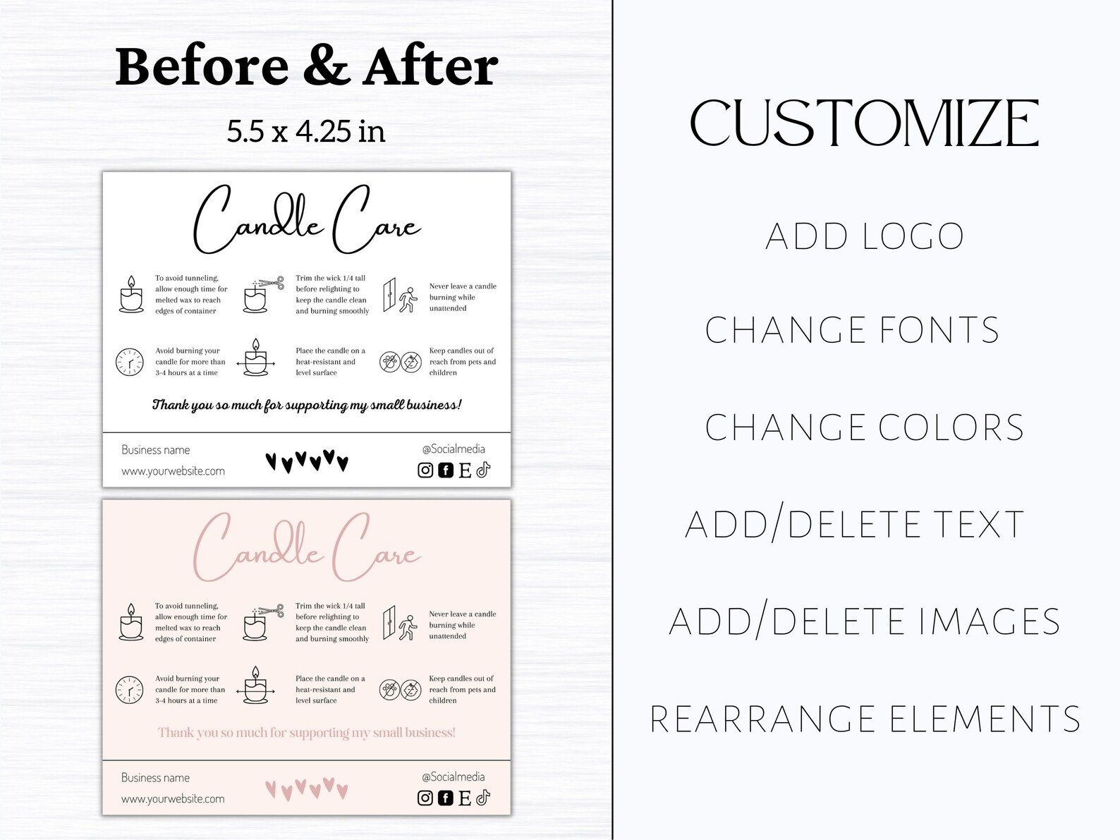 Candle Care Card Template Canva Editable Candle Safety Card Printable ...