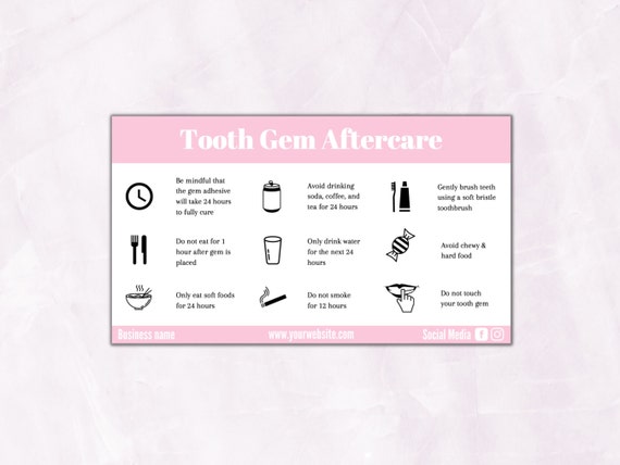 Tooth Gem Aftercare Template Editable Teeth Crystals Care - Etsy