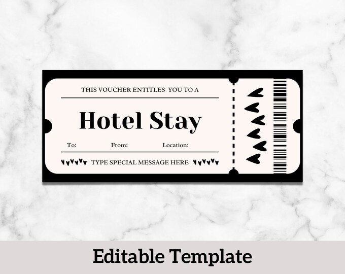 Hotel Voucher, Hotel Coupon Gift Card, Editable Surprise Weekend ...
