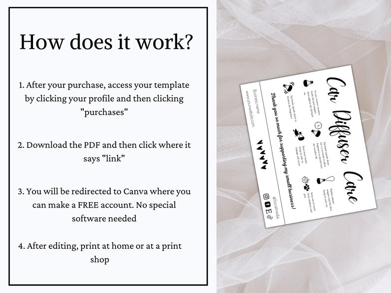Car Diffuser Care Card, Car Diffuser Instructions, Editable Car Scent ...