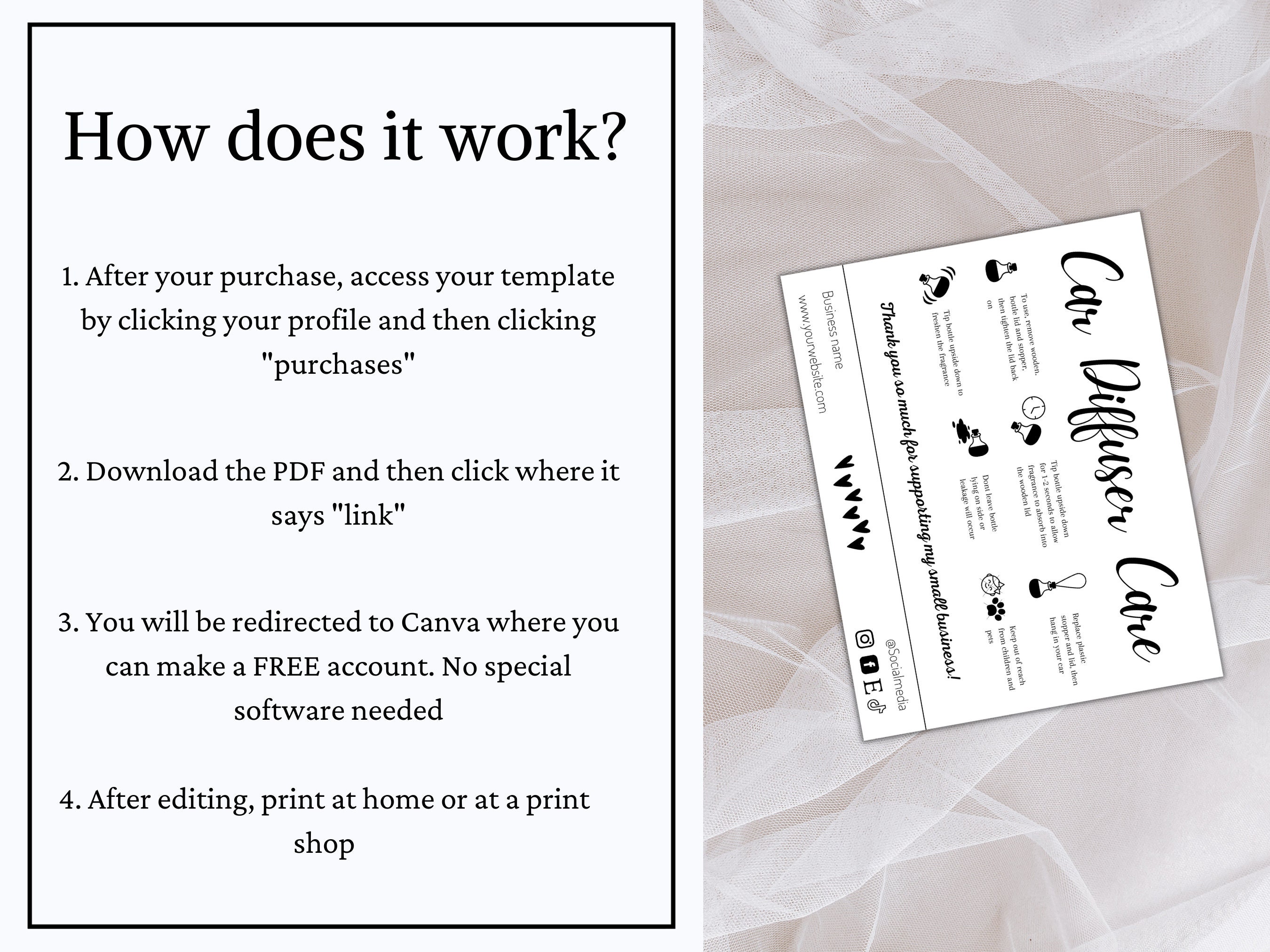 Car Diffuser Care Card, Car Diffuser Instructions, Editable Car Scent ...