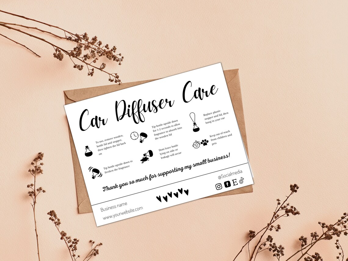 Car Diffuser Care Card Car Diffuser Instructions Editable - Etsy