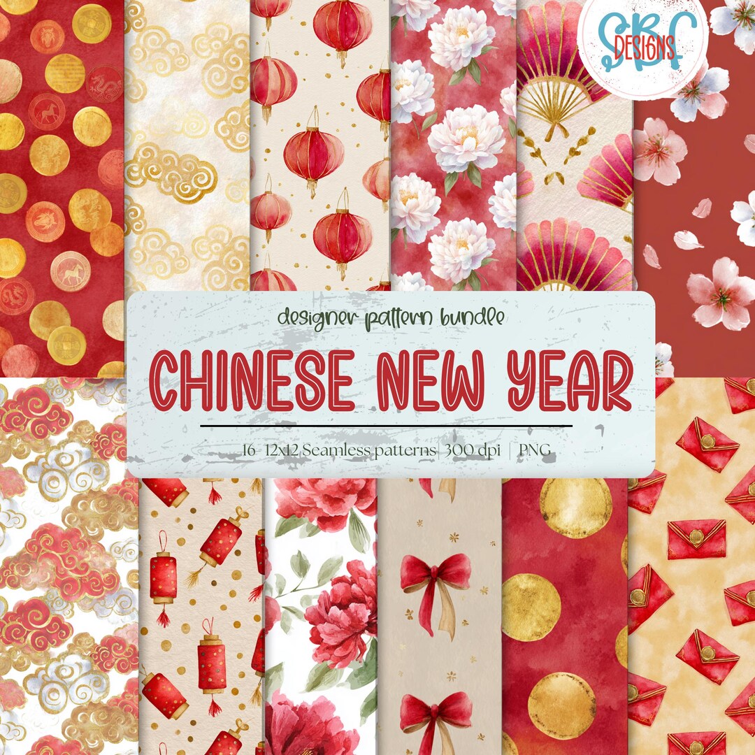 Chinese New Year Digital Paper Sublimation Clipart Illustrations ...