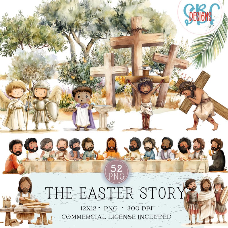 Jesus Easter Story Religious Sublimation Clipart Illustrations Graphics ...