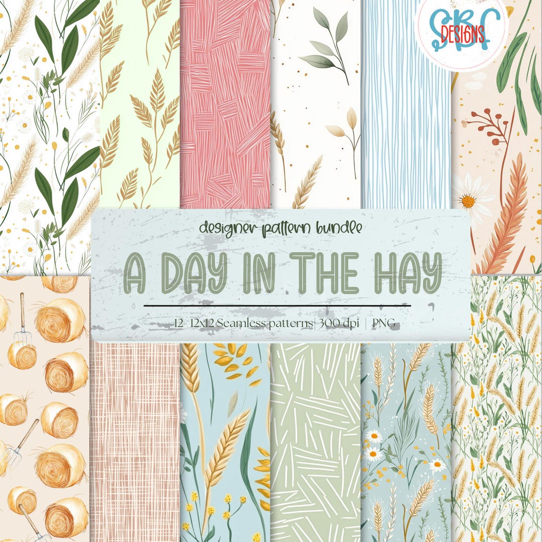 A Day in the Hay Farm Digital Paper Sublimation Clipart Illustrations ...