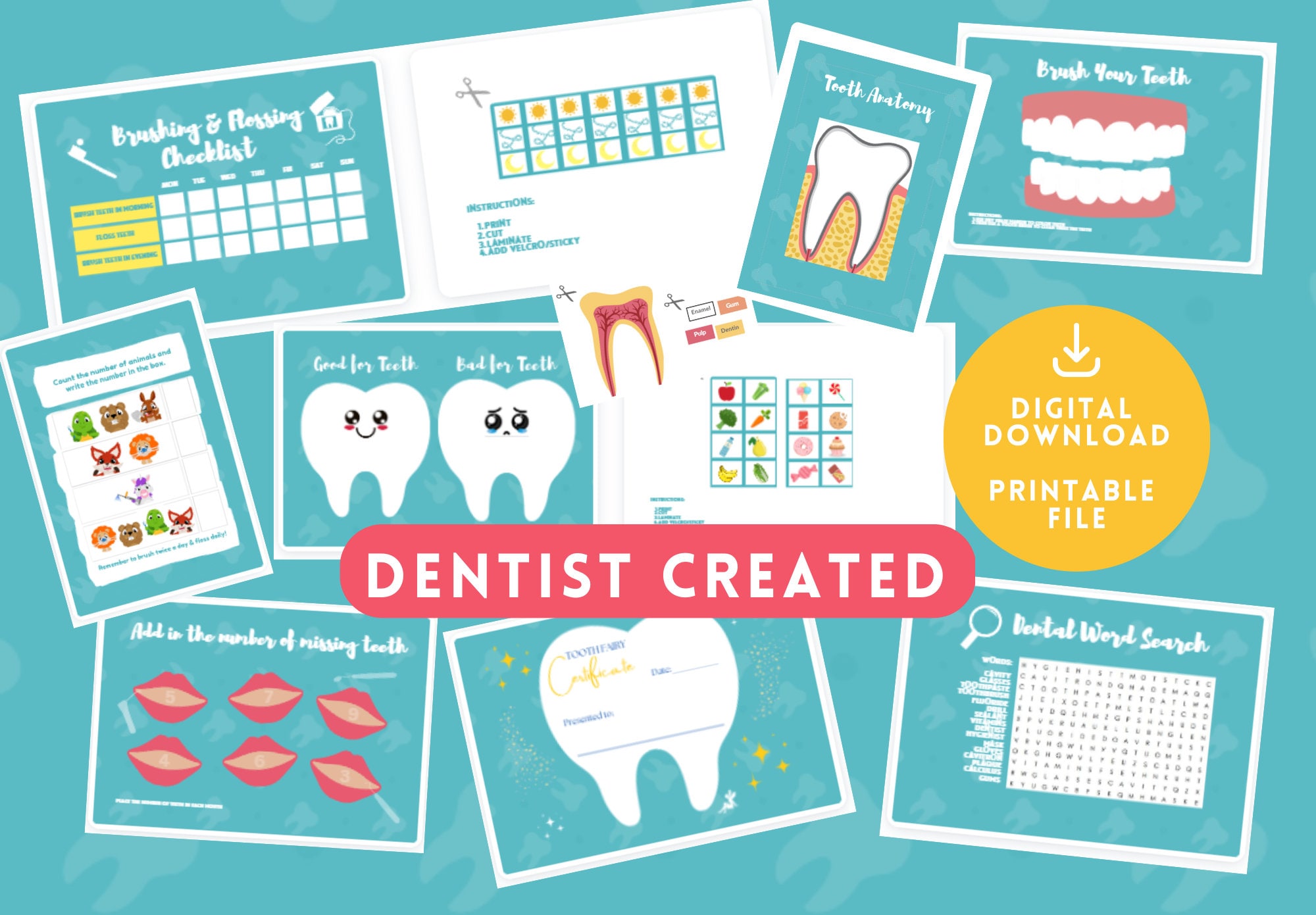 Kid's Dental Activity | Brush Teeth | Dental Education Poster | Kid's ...