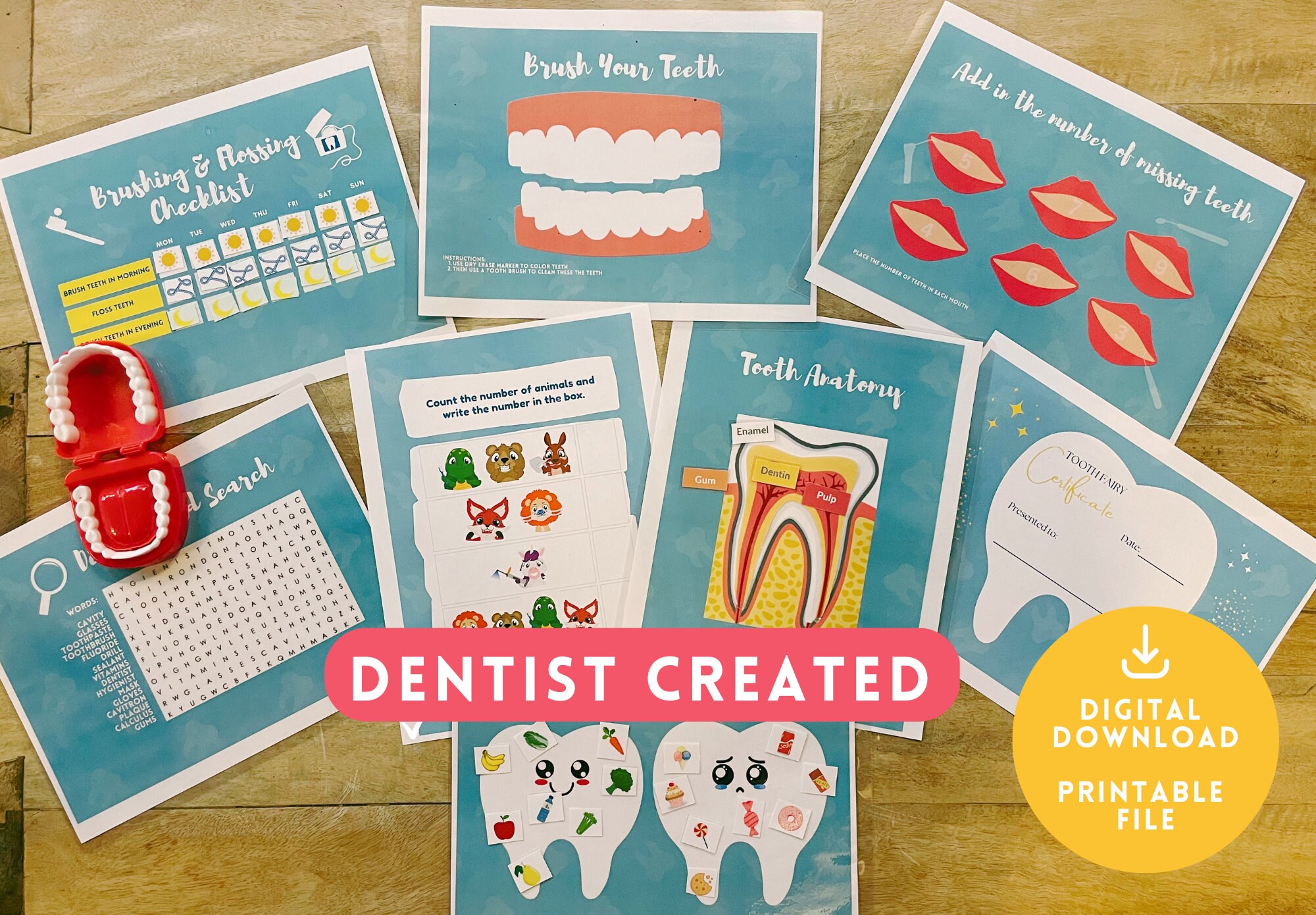 Kid's Dental Activity | Brush Teeth | Dental Education Poster | Kid's ...