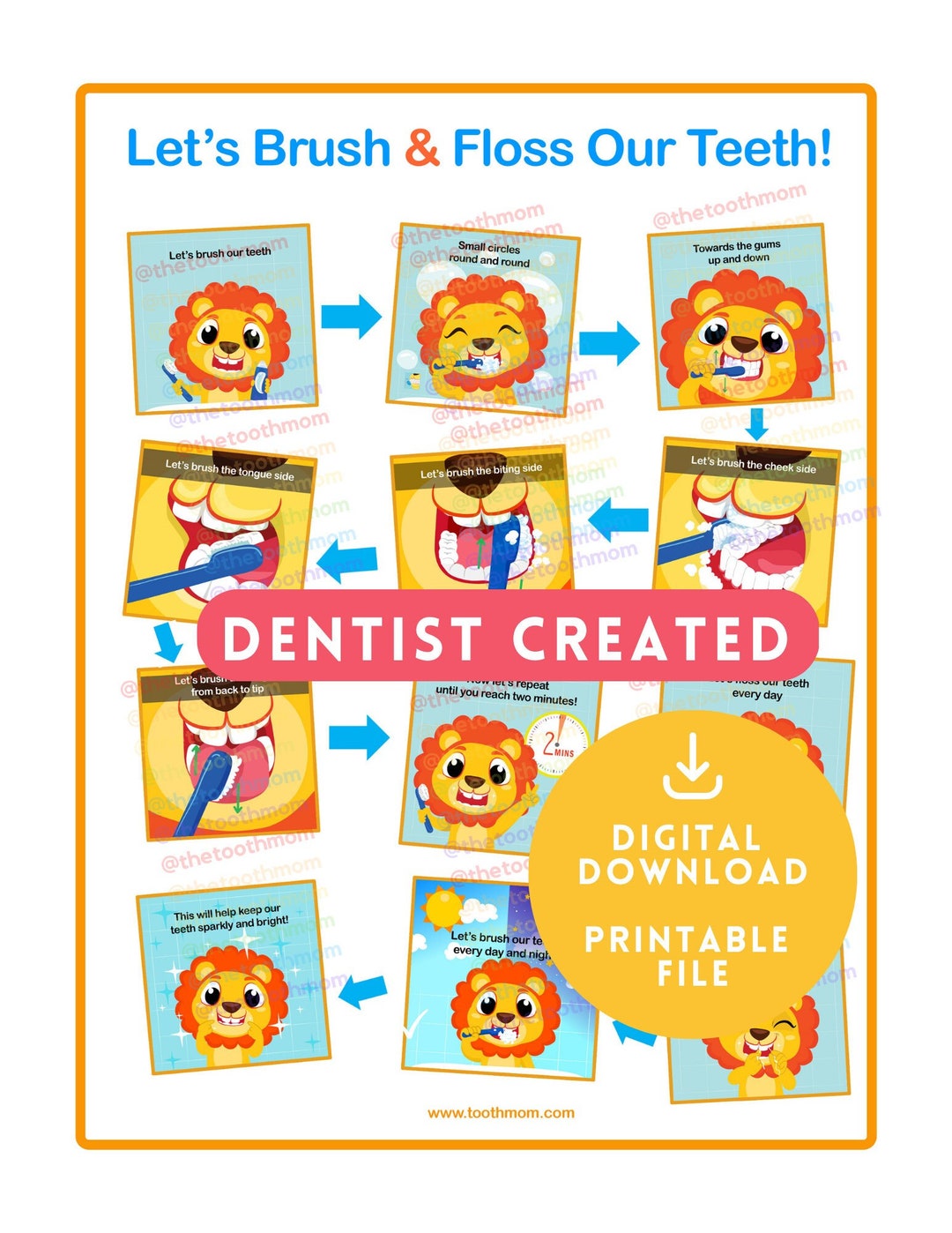 Brushing Routine | Brush Teeth | Dental Education Poster | Kid's Dental ...