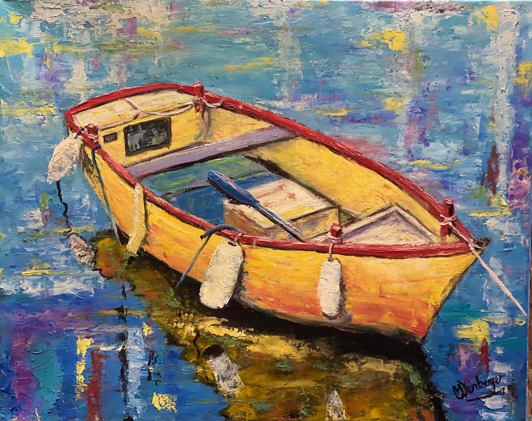 Yellow Skippy Original Fishing Boat Row Boat Ocean Reflection - Etsy